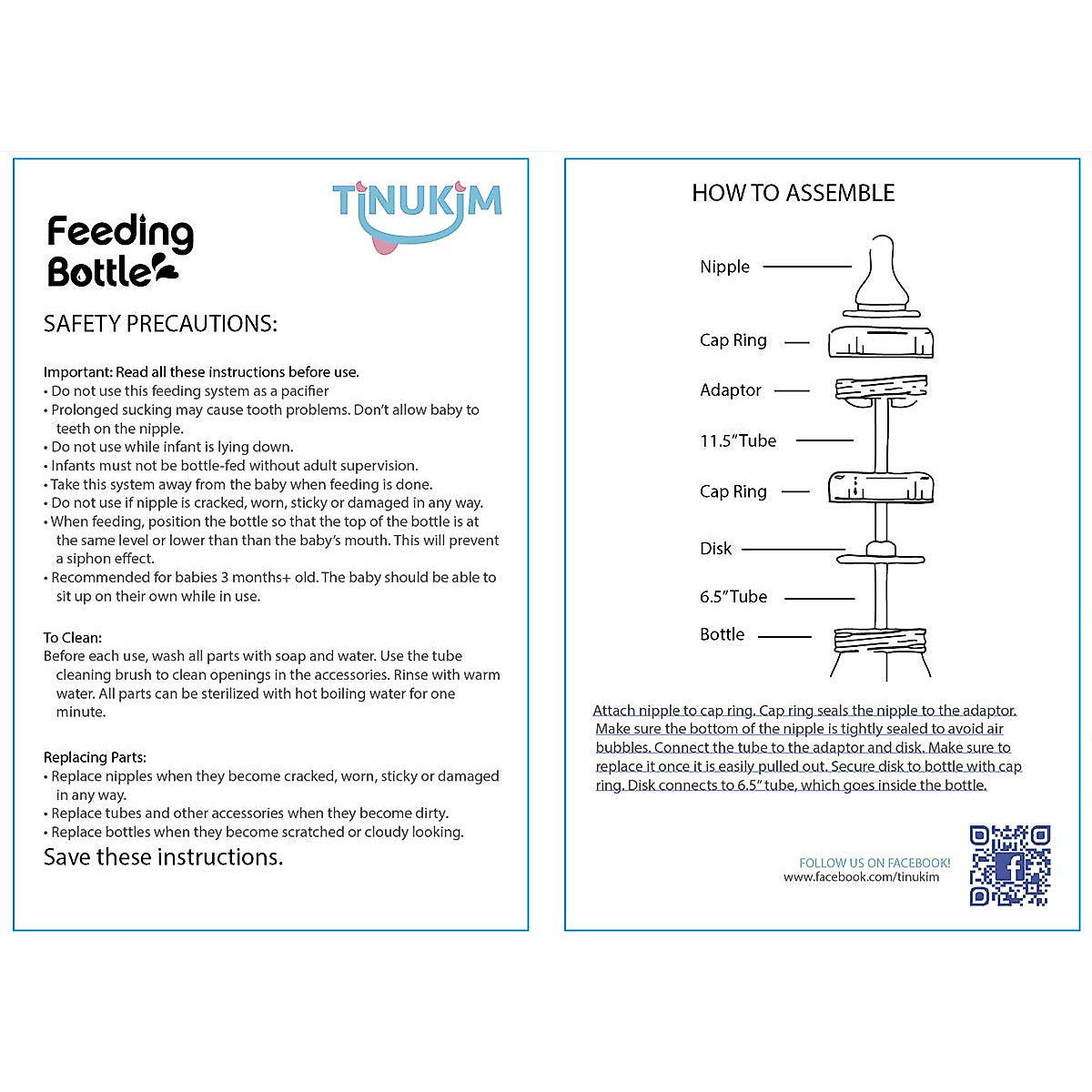 Tinukim iFeed 4 Ounce Self Feeding Baby Bottle with Tube - Handless Anti-Colic Nursing System, Blue - 2-Pack