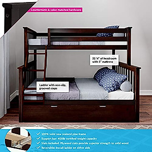 Max & Lily Bunk Bed, Twin-Over-Full Wood Bed Frame For Kids With Trundle, Espresso