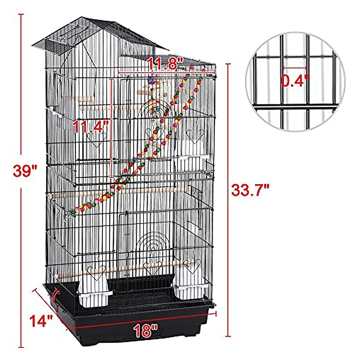 Yaheetech 39-inch Roof Top Large Flight Parrot Bird Cage for Small Quaker Parrot Cockatiel Sun Parakeet Green Cheek Conure Budgie Finch Lovebird Canary Pet Bird Cage w/Toys