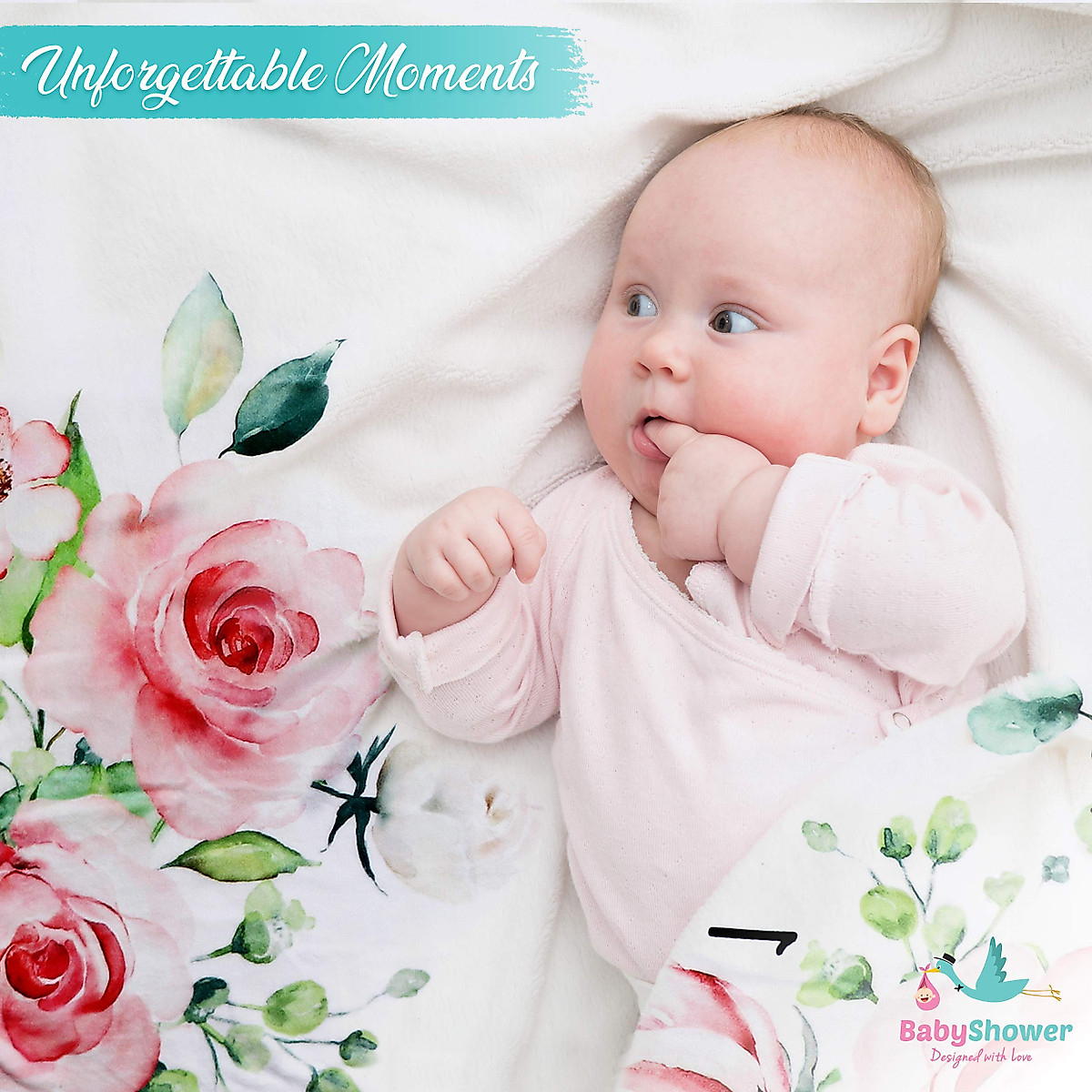 AMAHLE Baby Monthly Milestone Blanket for Girl Boy- Bonus: Wreath + Headband- Premium Fleece with 3D Digital Printing | Best Baby Shower | Newborn Photography