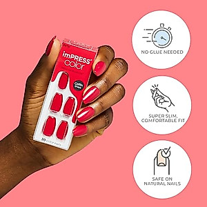 KISS imPRESS No Glue Mani Press On Nails, Color, 'Peanut Pink', Pink, Short Size, Squoval Shape, Includes 30 Nails, Prep Pad, Instructions Sheet, 1 Manicure Stick, 1 Mini File