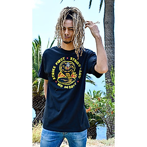 Karate Kid Strike First Cobra Kai Logo Crew T-Shirt(MD, Black)