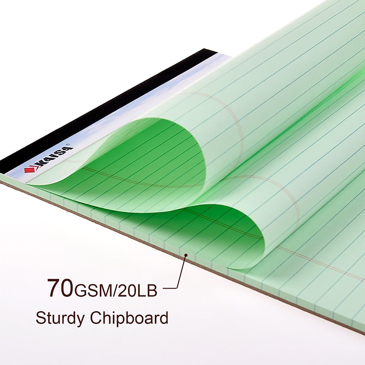 KAISA Colored Legal Pad Writing Pads , Wide Ruled 8.5"x11.75" , Thick 20lb Colored Paper 40 sheets/pad 8-1/2"x 11-3/4" Perforated Writed Pad, Sturdy Back, 4pads, KSU-5972