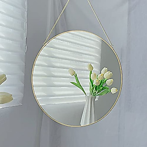 LONGWIN Hanging Wall Circle Mirror Decor Gold Geometric Mirror with Chain for Bathroom Bedroom Living Room 11.8"