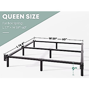 RLDVAY Queen-Bed-Frame, 9 Inch Metal Bed-Frame-Queen for Box Spring, Quick & Easy Assembly, Heavy Duty Queen Size Bed Frame Noise Free, Black