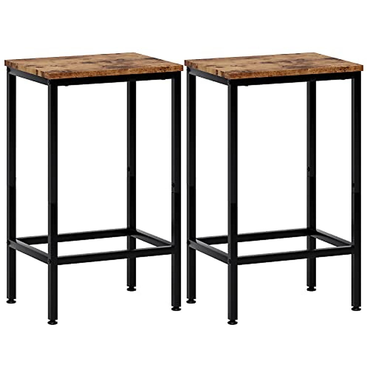 Masupu Bar stools Set of 2,Kitchen Breakfast Bar Chairs with Footrest,25.8" Barstools,Rectangular Industrial Counter Stools,Adjustable Feet, for Dining Room, Kitchen, Easy Assembly, Rustic Brown