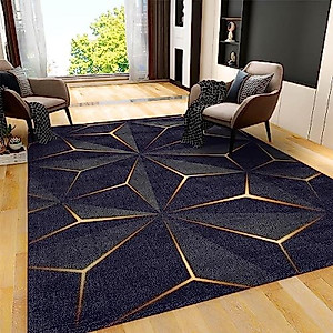 Modern 3D Stereoscopic Geometry Rug for Living Room, Nordic Luxury Black Gold Decor Area Rug, Ultra Soft Non Slip Easy Clean Washable Rug for Bedroom Entryway Hallway Gaming Room 5.3x6.6ft