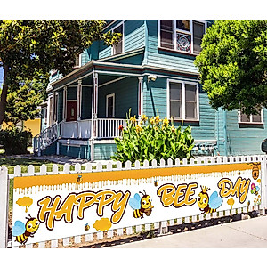Large Happy Bee Day Banner | Bumble Bee Birthday Party Decoration | Happy Bee Day Party Supplies | Bumblebee Baby Shower Decoration - 9.8 x 1.6FT