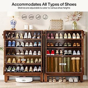 Tribesigns 5-Tier Shoe Cabinet with Round Louvered Doors, 20 Pairs Farmhouse Shoe Storage Cabinet with Adjustable Shelves, Freestanding Shoe Rack Organizer for Entryway, Hallway, Living Room, Brown