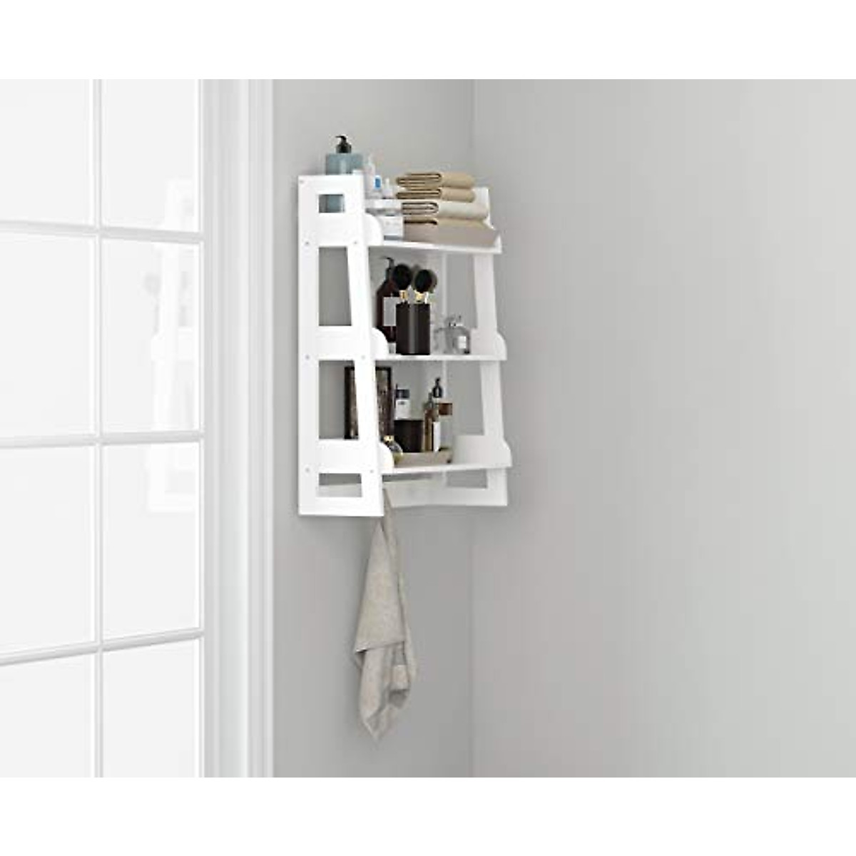 UTEX 3 Tier Bathroom Shelf Wall Mounted with Towel Hooks, Bathroom Organizer Shelf Over The Toilet (White)