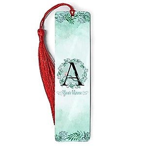 Personalized Bookmark Customized Floral Initial Monogram Bookmarks with Name Gifts for Book Lovers Women Men Kids On Birthday Christmas Day Monogrammed Custom Ruler Ornament Markers, Multicolored