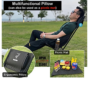 AnYoker Camping Chair, Compact Backpacking Chair, Portable Folding Chair, Beach Chair with Side Pocket and headrest, Lightweight Hiking ChairZZQH (Black)