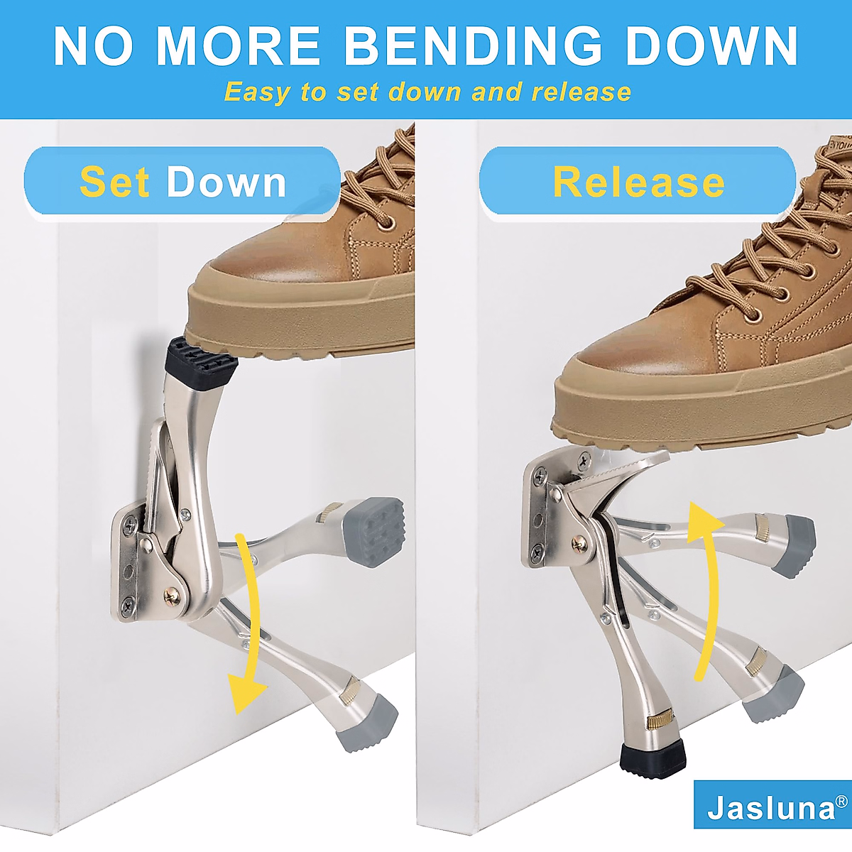 Jasluna Kickdown Door Stopper, 2-Pack Door Holder to Keep Door Open, 4-inch Commercial Heavy Duty Door Stoppers, One Touch Height-Adjustable Rubber Tips, Satin Nickel