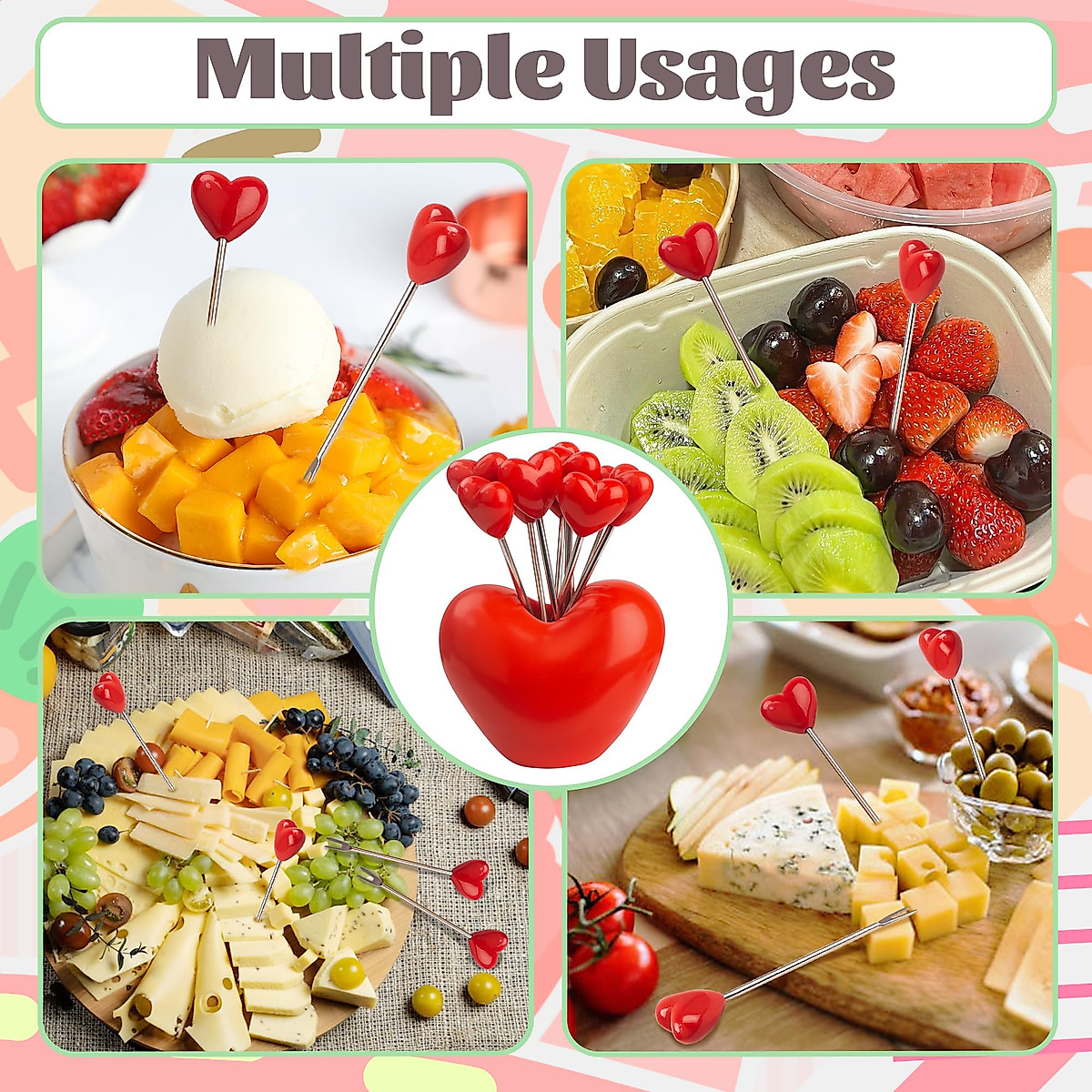 Set of 10 Stainless Steel Fruit forks and 1 Love Holder, Fruit Forks Dessert Forks Salad Forks Food Picks