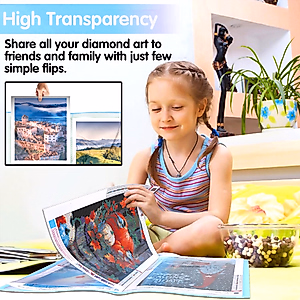 SKRYUIE A3 Diamond Painting Storage Book - 60 Diamond Painting Capacity, 30 Pages Protectors, 17.2x12.8 inches, Portfolio Folder for Diamond Painting Presentation and Organization - Blue