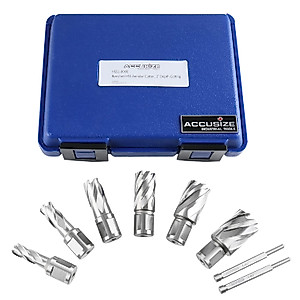 Accusize Industrial Tools Hss Professional Annular Cutter Set 1'' Cutting Depth, 7/16'' to 1-1/16'' with 3/4'' Weldon Shank, 8 Pc Set, HSS1-0000