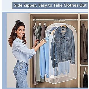 SLEEPING LAMB 10" Gusseted Clear Garment Bags for Hanging Clothes Suit Bags for Closet Storage Clothing Cover for Coats, Jackets (3 Packs)