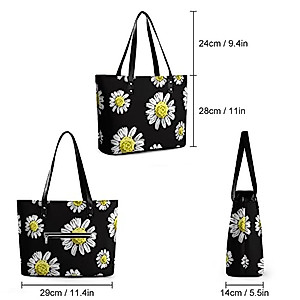 Womens Handbag Chamomile Flowers Pattern Leather Tote Bag Top Handle Satchel Bags For Lady