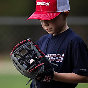 Marucci boys Right Hand Thrower Baseball Glove, GRAY/RED, 12 US