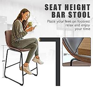 TAVR Furniture Faux Leather Counter Height Stools Set of 4, Armless Island Chairs with Backs for Home Kitchen Dining Room Bar Coffee Shop, Brown