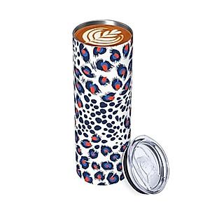 AFHYZY 20 oz Skinny Tumbler Reusable Coffee Travel Mug with Lids and Straws, Insulated Coffee Cups 20oz Stainless Steel Water Bottles Leak Proof for Women, Office, Sports - Leopard