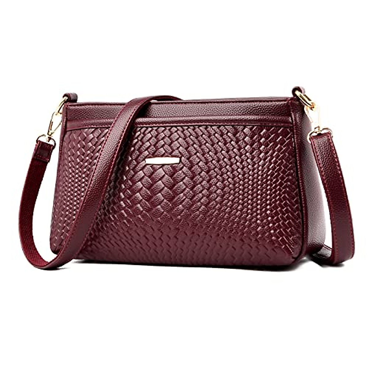 TarsaMult Women's Shoulder Handbags Purses Crossbody Bag Large Size Woven Pattern Three Zipper Compartments Adjustable Strap