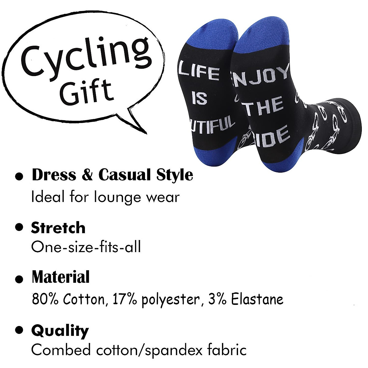TSOTMO Bicycle Socks Bike Gift Cycling Sport Socks Cyclist Gifts Riding a Bicycle Gift Life Is Beautiful Enjoy The Ride Socoks For Bicycle Lovers (Life Ride)