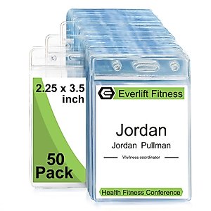 Fushing Pack of 50 Clear Plastic Vertical Badge Holders, Name Tag Holders, Card Holders (S)