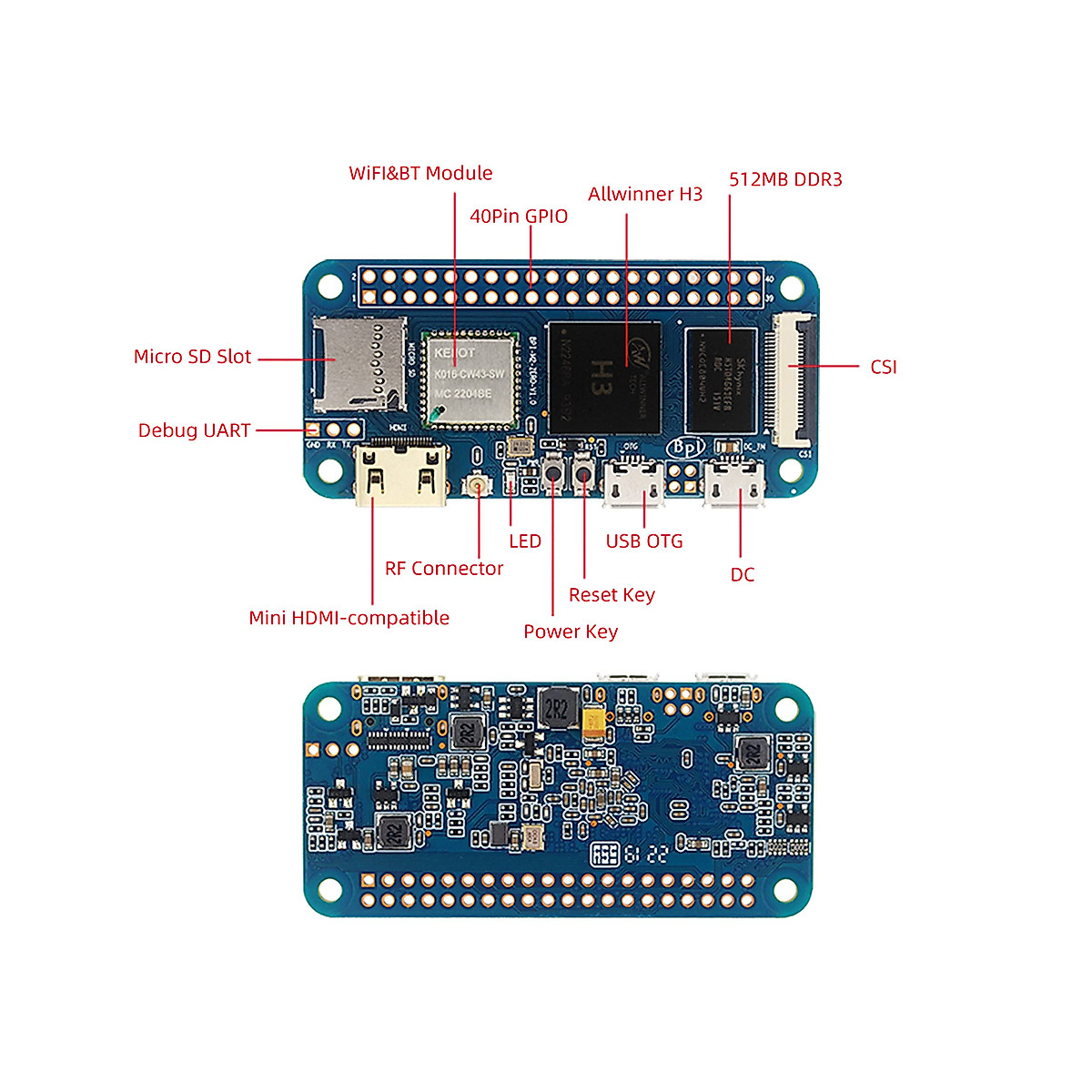 Banana Pi M2 Zero Alliwnner H3 IoT Open Source Single Board Computer Onboard Quad Core Cortex-A7 CPU 512MB DDR 3 RAM WiFi Bluetooth Support Android Linux (with Metal Case Set)