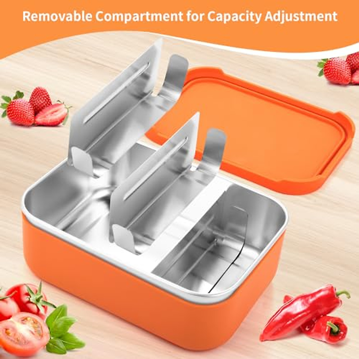 LEGELITE Bento Lunch Box Container, Stainless Steel Bento Box with Removeable Compartments and 2 sauce cups, Dishwasher, Freezer Safe, BPA-Free -Sage (Orange)