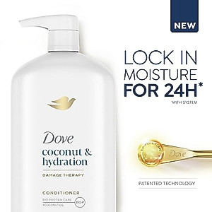 Dove Conditioner Coconut & Hydration Pack of 4 for Dry Hair Conditioner with Coconut Oil, Jojoba Oil & Sweet Almond Oil 31 oz