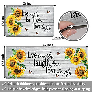 chiinvent Sunflower Farmhouse Kitchen Rugs 0.4 Inch Thick Anti Fatigue Cushioned Kitchen Mat Set of 2 Non Skid Washable Memory Foam Kitchen Mats for Standing, Laundry, Office, 17.3x28+17.3x47 Inch