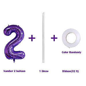 40 Inch Jumbo Purple Number 2 Balloon Giant Balloons Prom Balloons Helium Foil Mylar Huge Number Balloons for Birthday Party Decorations/Wedding/Anniversary