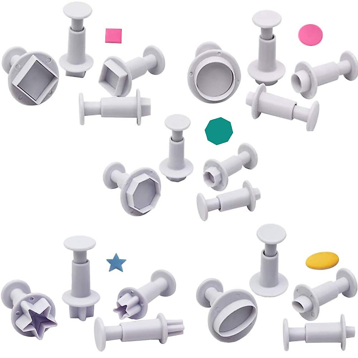 INSPEE 20 Pieces Fondant Plunger Cutters Square/Oval/Circular/Polygon/Star Cookie Cutters Sugarcraft Cake DIY Decorating Tools