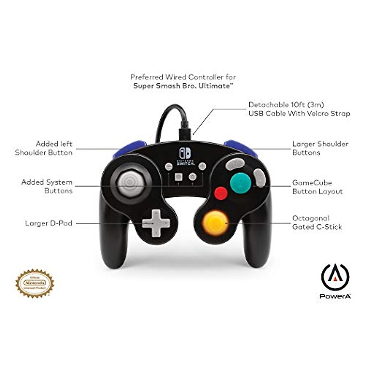 PowerA Wired Controller for Nintendo Switch: GameCube Style - Black