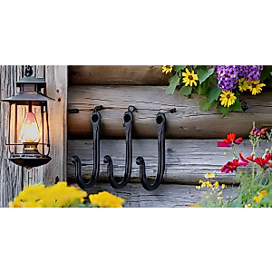 Hell Blues Decorative Hook Wrought Iron Wall Mount Coat Hooks ~ Set of 3 Handmade Classic Wall Hooks for Hanging Keys, Bags, Towels (Robe Hanger)