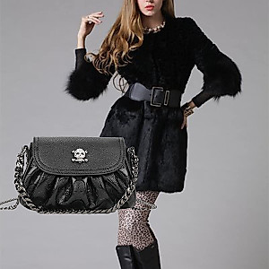 XingChen Women Studded Skull Gothic Crossbody Shoulder Bag Travel Leather Small Handbag Cellphone Purse(Black)