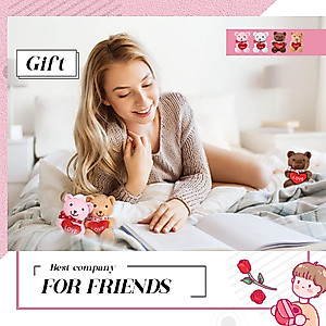 HyDren 4 Pcs Valentine's Day Stuffed Bear 6'' Cute Stuffed Animals Soft Bear with Red Heart Small Sweet Cuddly Plush Toys Gift for Classroom Exchange Prizes Party (Pink, White, Brown, Khaki)
