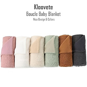 Kloovete Boucle Baby Blanket, Neutral Cozy Baby Blankets for Unisex Boys Girls, Boho Muslin Cotton and Boucle Nursery Blankets, Double Layer Bed Throws for Baby Crib, 30x40 inches(White)
