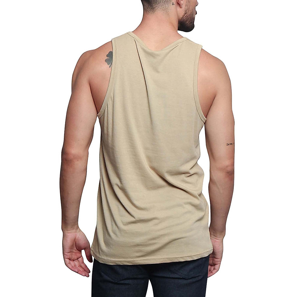 Men's Basic Essential Straight Hem Long Length Tank Top TT60-PL - Khaki - Medium - H11A