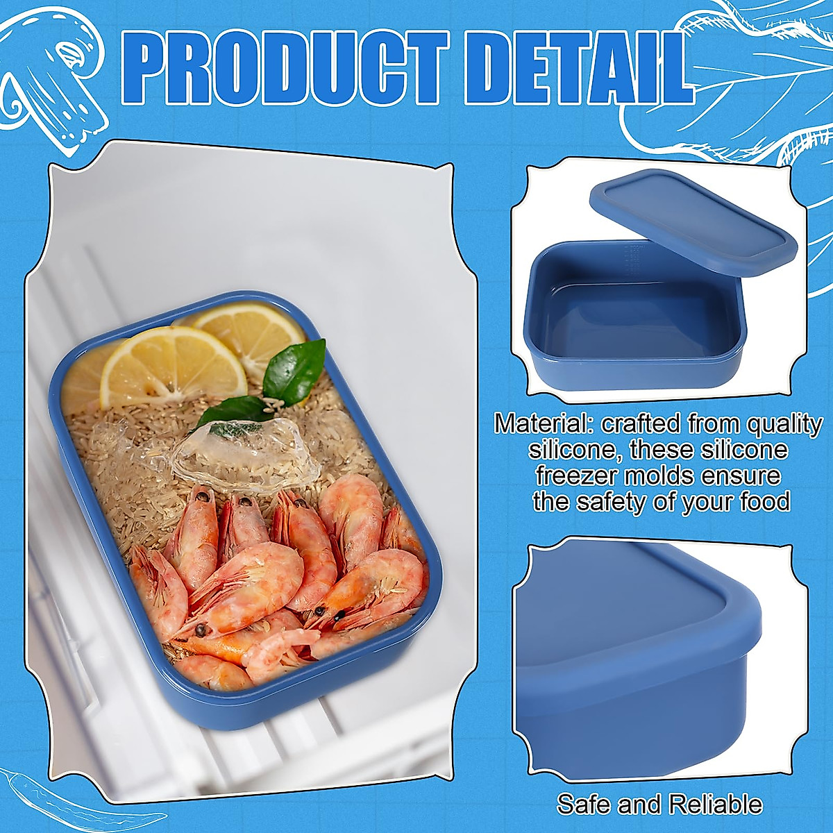 Nuogo 8 Pcs 2 Cup Silicone Freezer Trays with Lid Silicone Soup Freezer Molds Rectangle Soup Containers Reusable Food Preserving Tray Freezing Ice Trays for Soups Sauces Stews(Blue)