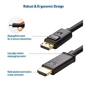 Cable Matters Unidirectional DisplayPort to HDMI Cable 6 ft, Gold-Plated DP to HDMI Cable, Display Port to HDMI Adapter Cable, 6 Feet