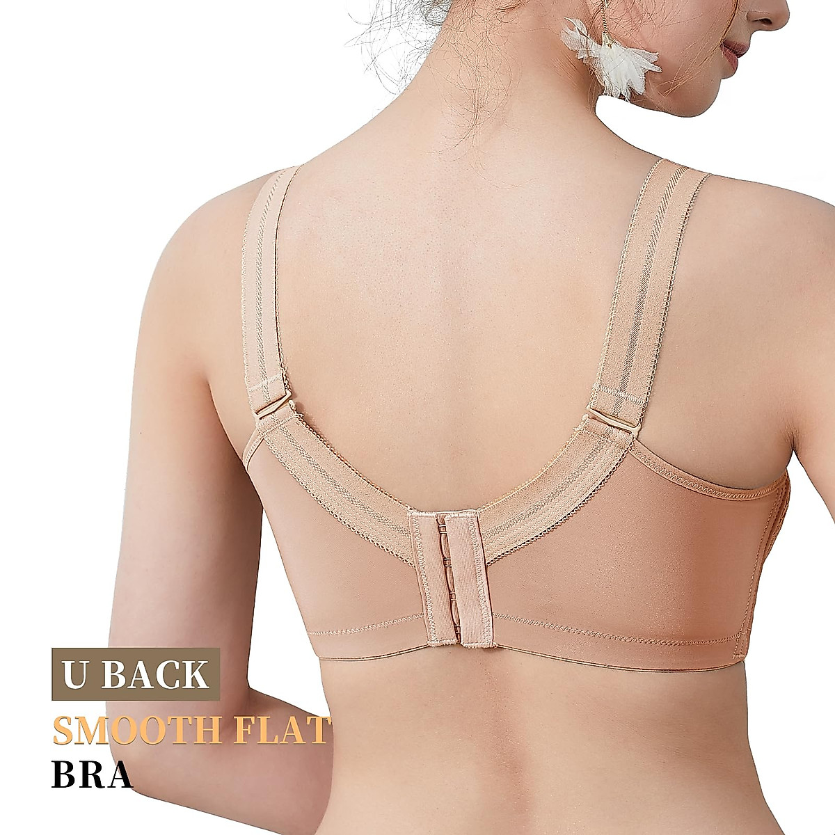 Wireless Wirefree Minimizer Bras No Padded Full Coverage Plug Size Unpadded Supportive Soft Full Figure Comfortable Ease Breathable Back Smoothing Bra Tan 40C