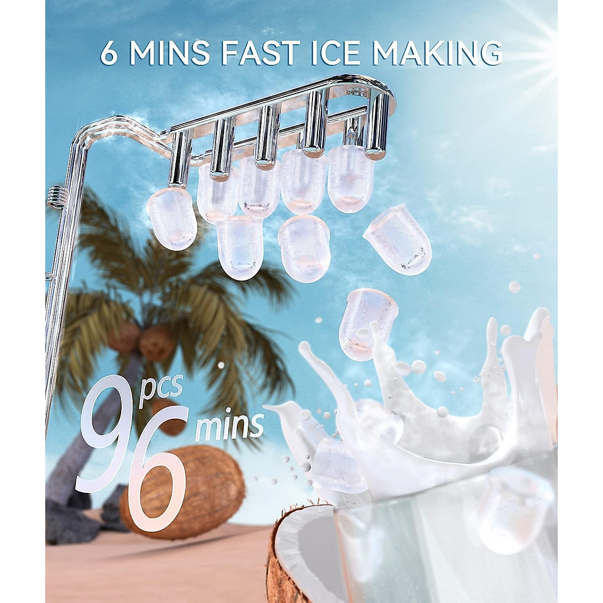 ecozy Portable Ice Maker Countertop, 9 Cubes Ready in 6 Mins, 26 lbs in 24 Hours, Self-Cleaning Machine with Ice Bags/Standing Ice Scoop/Ice Basket for Kitchen Office Bar Party, Aqua