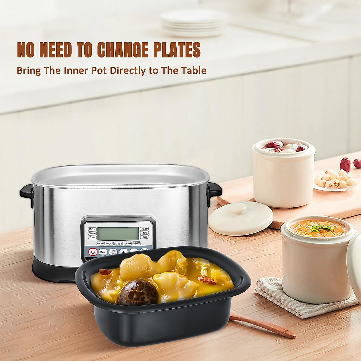 spoonlemon 6.5Qt 11-in-1 Multi Cooker, Digital Programmable Slow Cooker With Bake, Sauté, Roast, and Sous Vide functions, 1500W Timer&Temp Control,Dishwasher Safe Lid&Nonstick Inner Pot