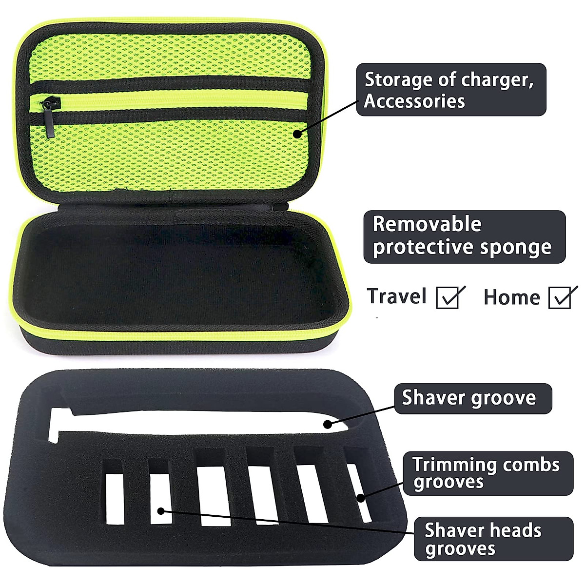 INVODA Hard Case Applicable to Microtouch SOLO Body Trimmer Men Hybrid Electric Shaver Case EVA Waterproof Travel Protective Box One Blade Shaver Carrying Case (Green)