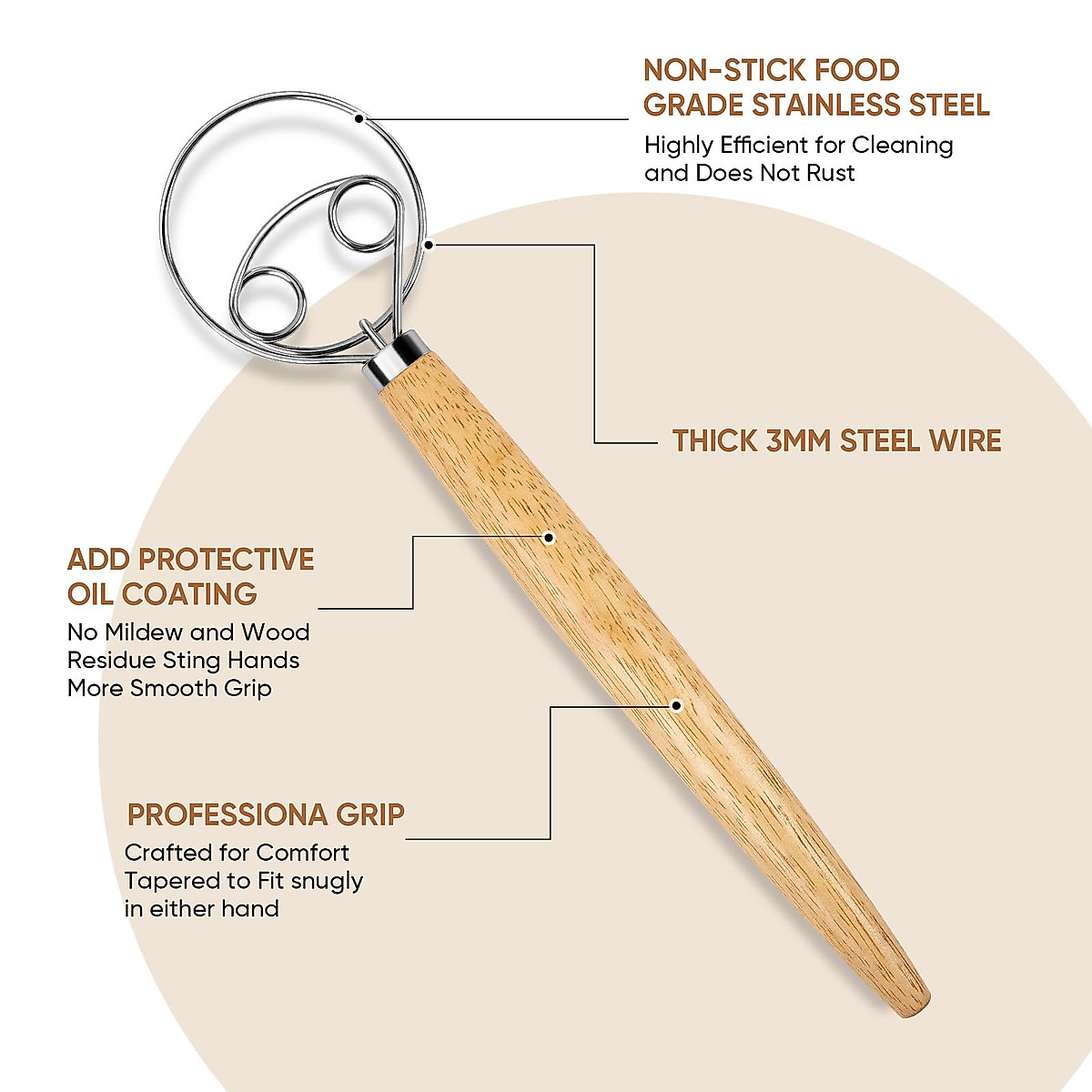 Danish Dough Whisk - Bread Whisk, Dutch Whisk for Dough, With Dough Scraper Bread Cutter, Bread Lame Dough Scoring Tool + 5 Blades and Case, Bread Making Tools