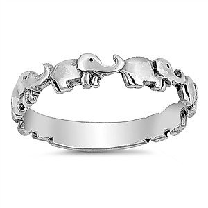 Cute Elephant Boho Dainty Stackable Ring Sterling Silver Band Size 12