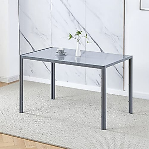 BELIFEGLORY Modern 5 Pieces Black Dining Table with Chairs for 4 People Glass Tempered Dining Table and Kitchen Chairs Set of 4 Checker Pattern Faux Leather for Small Apartment Home