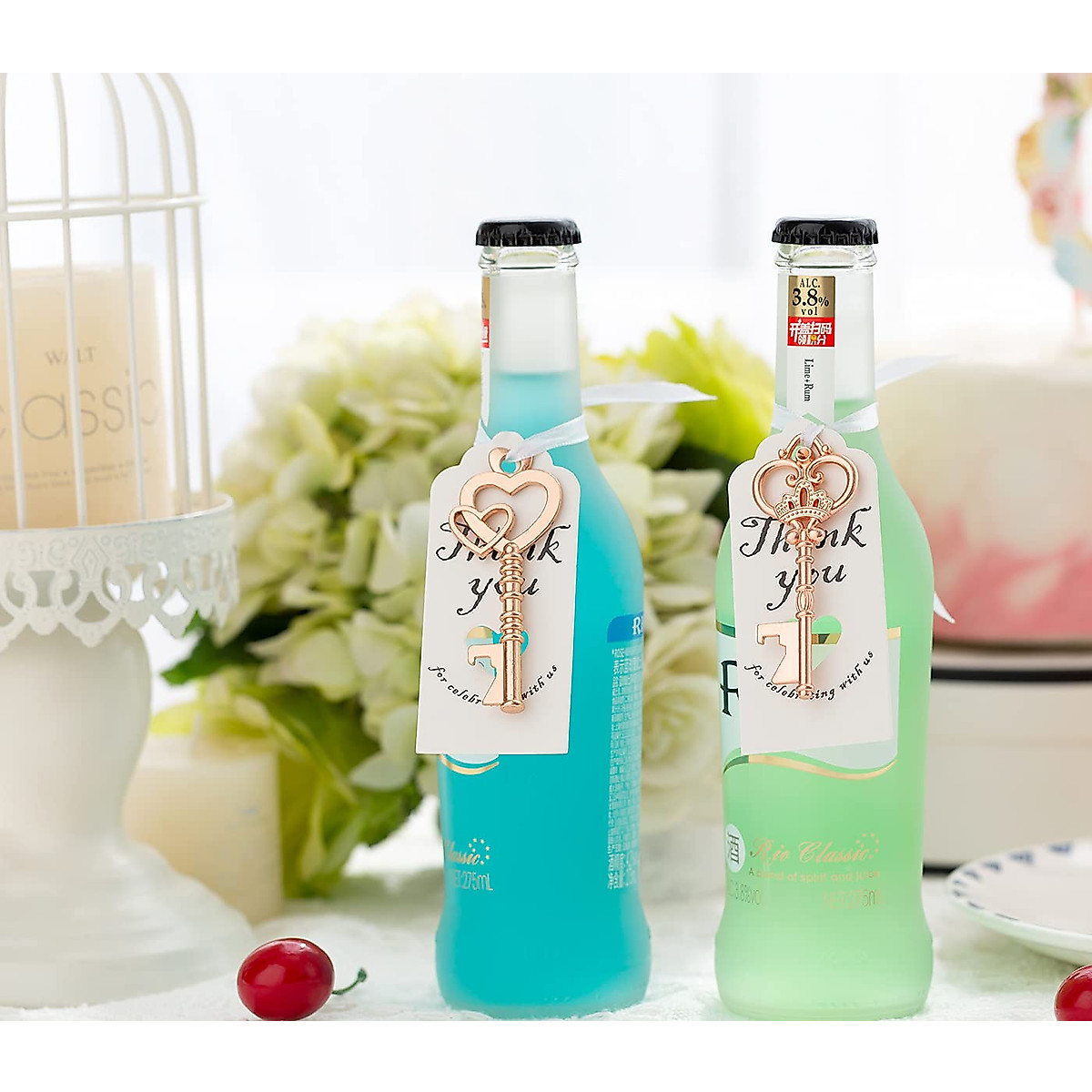 50 PCS Key Bottle Openers,Wedding Favors,Gifts,Decorations or Souvenirs for guests Bulk,Bridal Shower Party Favors with Card Tag (Gold)